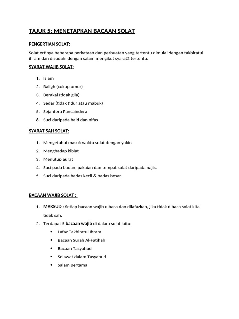 Tajuk 5 Bacaan Dalam Solat | PDF