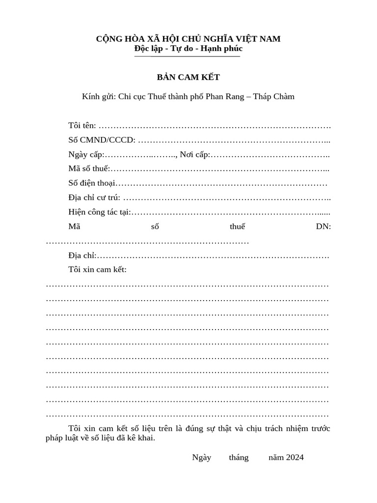 Cam Ket Hoan Thue TNCN | PDF