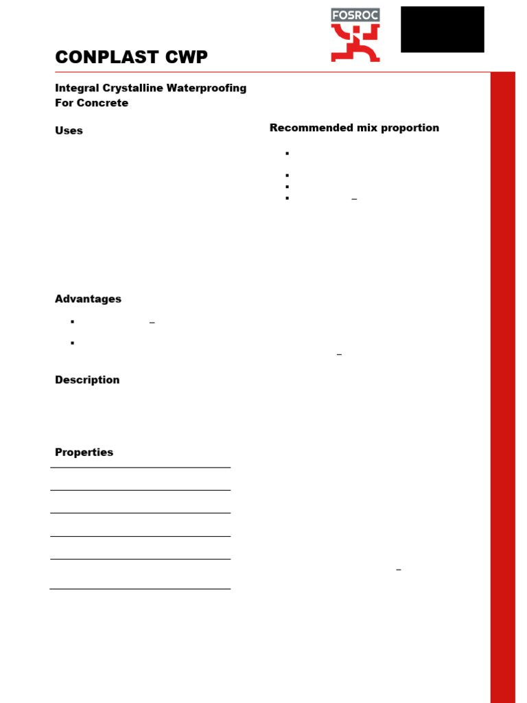 Conplast CWP | PDF | Concrete | Cement