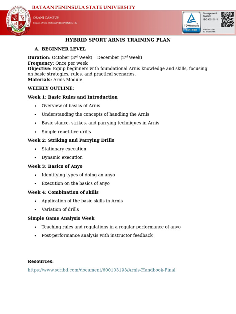 Arnis Training Plan | PDF