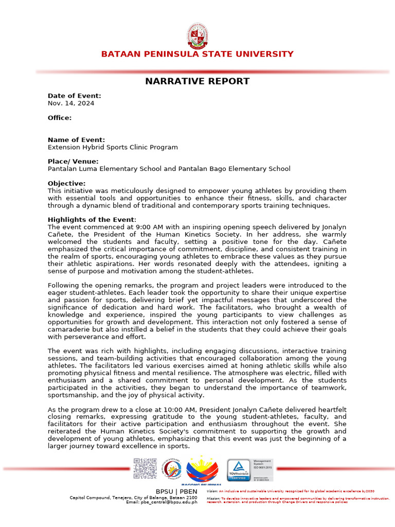 Narrative Report Template - Copy | PDF | Team Building | Disciplines