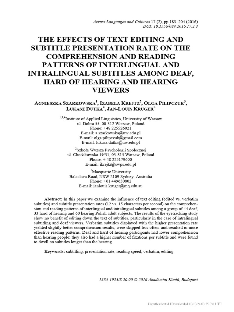 2.the Effects of Text Editing and Subtitle Presentation Rate On The ...