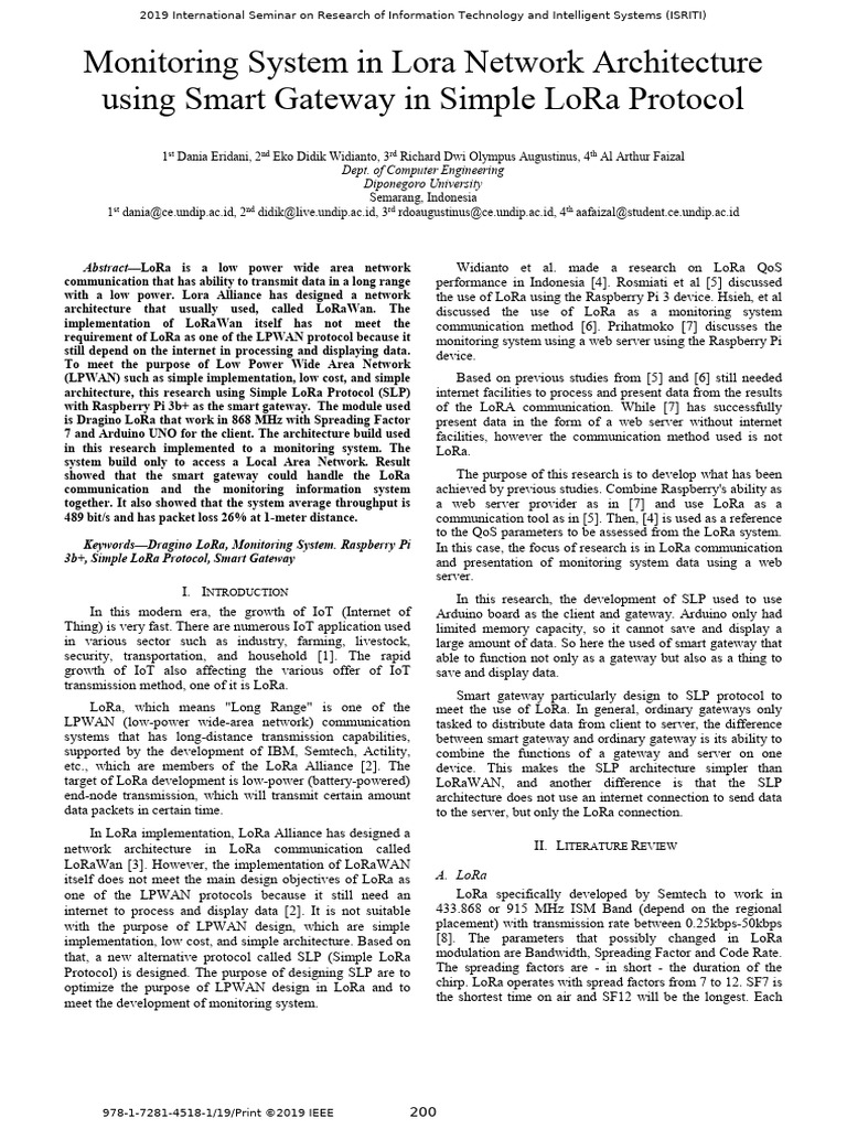 Monitoring System in Lora Network Architecture | PDF | Computer Network | Computer Networking