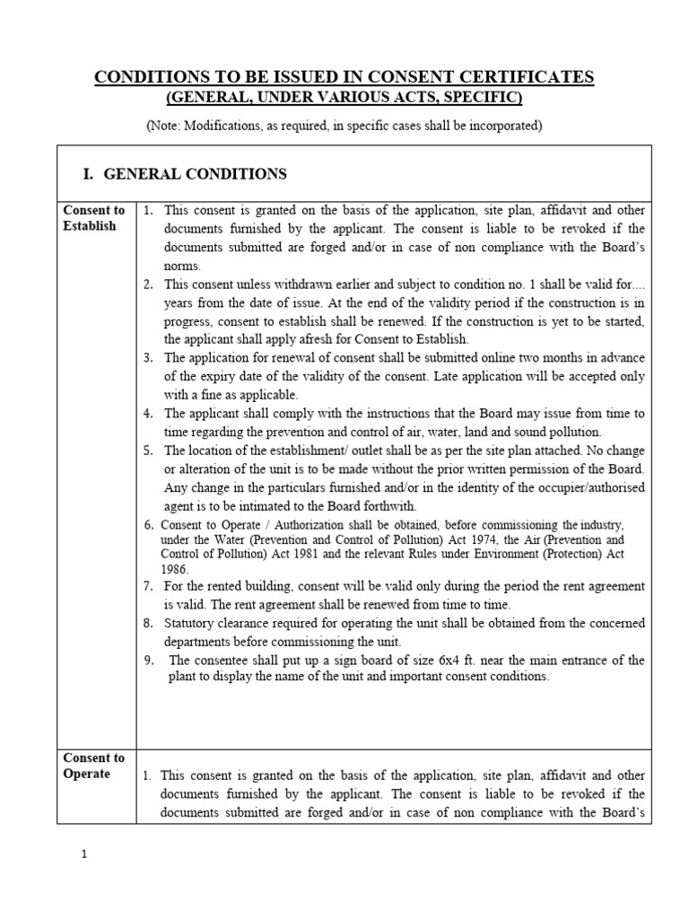 Consent - Conditions KSPCB | PDF | Sewage Treatment | Sewage