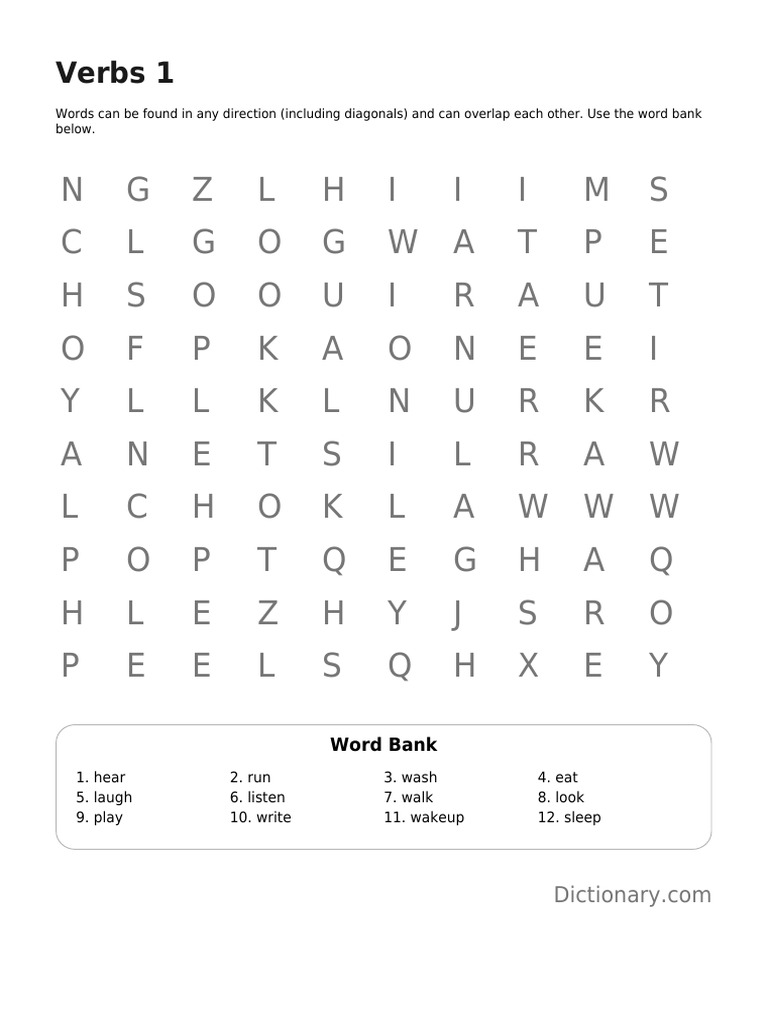 Verbs Word Search Puzzle Guide | PDF