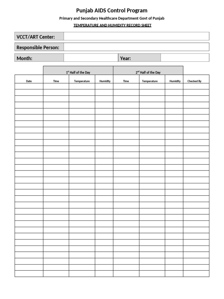 Temperature and Humidity Record Sheet of Premises | PDF