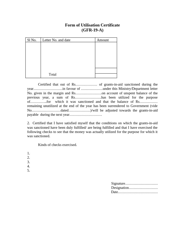 Form of Utilization Certificate GFR-19-A | PDF