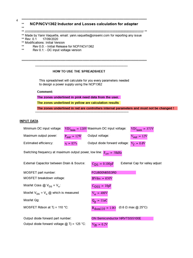 Mathcad - NCP_NCV1362 Calculation tools_DCinput_rev0 | PDF | Mosfet | Power Supply