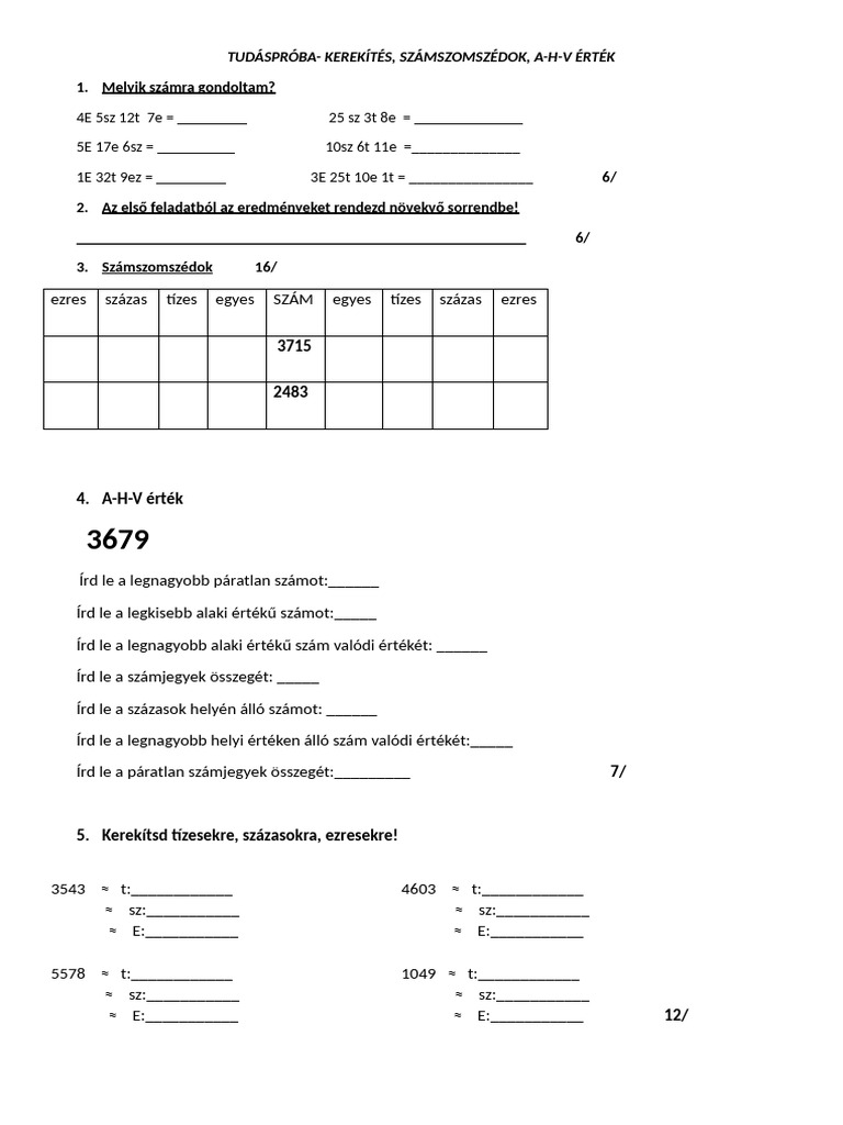 matek 4. évfolyam | PDF