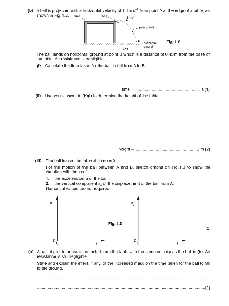 Grade 11 Worksheet On Kinematics and Projectile Motion 8th Aug 2024 ...