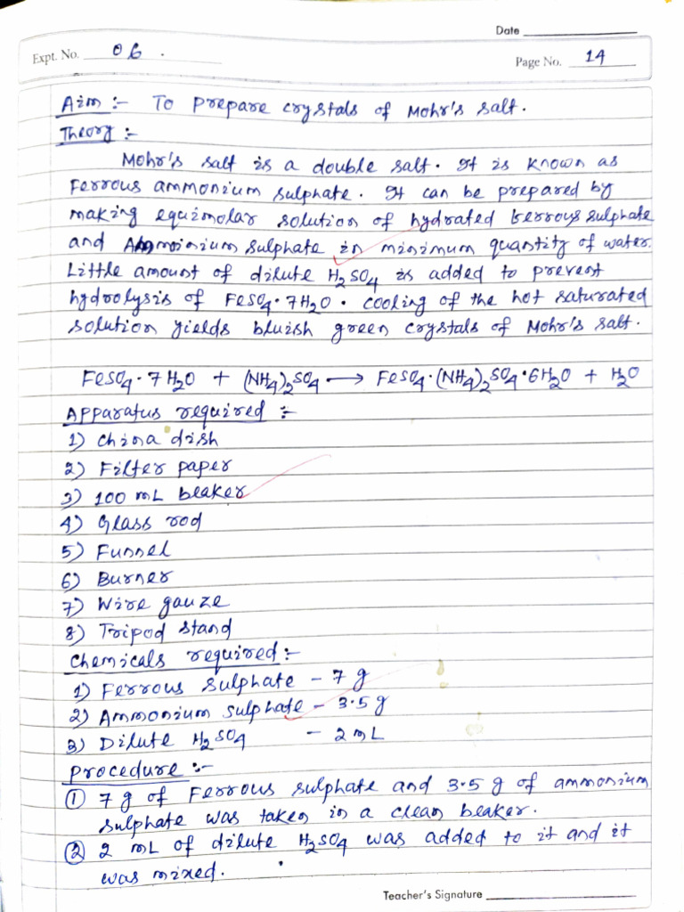 Preparation of Mokr's Salt Crystals | PDF