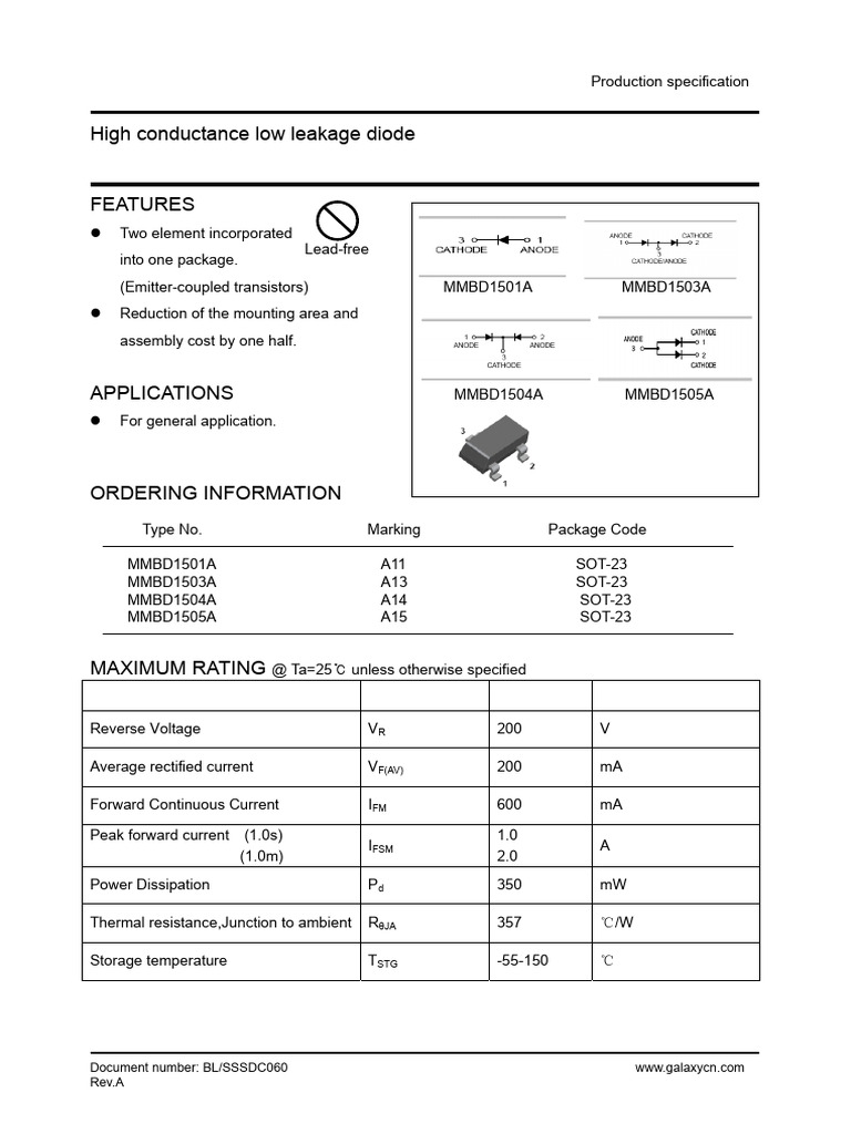 Mmbd1501a, Mmbd1503a, Mmbd1504a, Mmbd-1505a Galaxy | PDF | Diode ...
