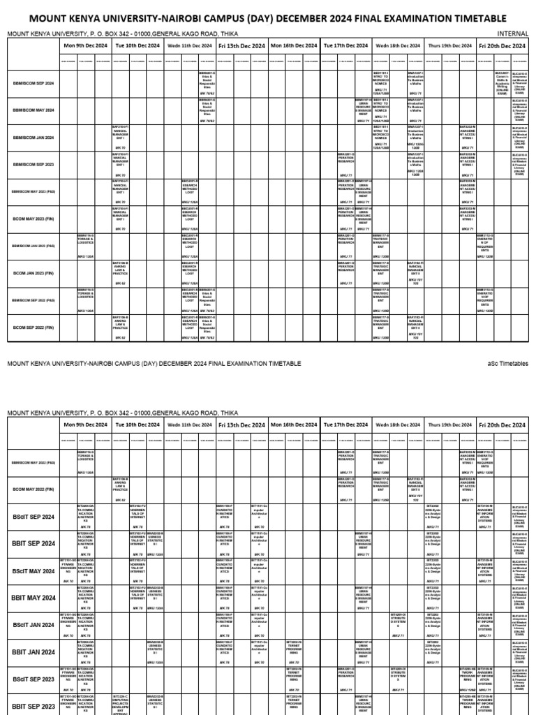 Day (Bachelors) December 2024 Final Examination Timetable | PDF