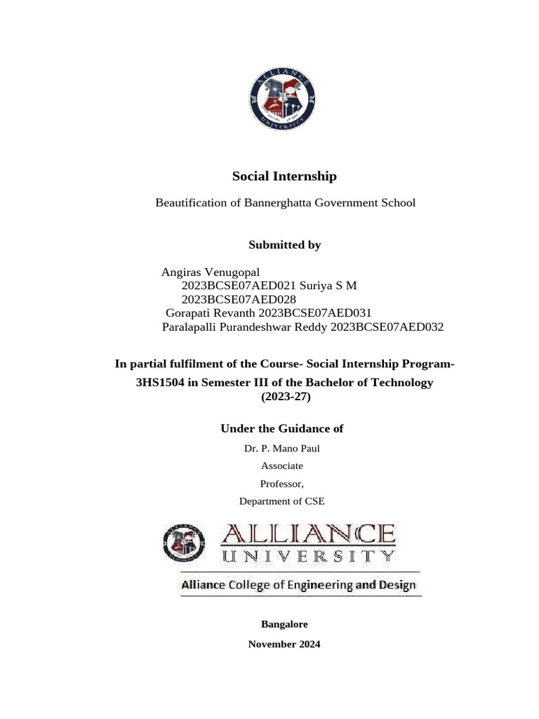 Social Internship Report Suriya | PDF | Coating | Classroom