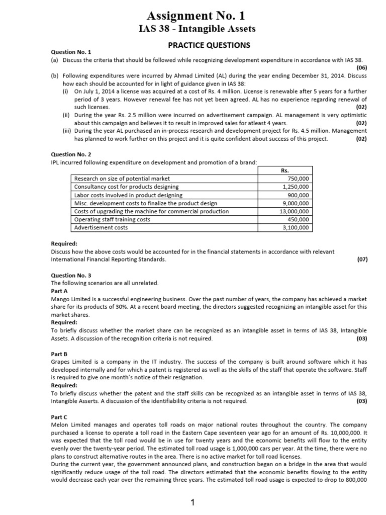 Assignment No. 1 IAS 38 FAR 2 | PDF | Intangible Asset | Expense