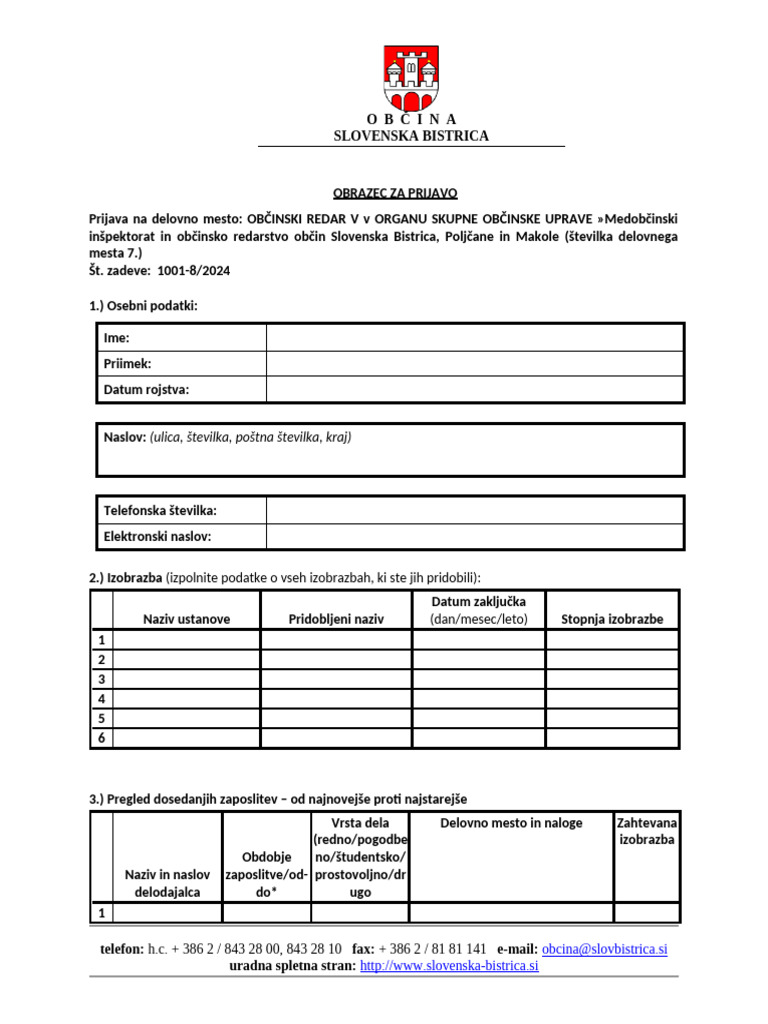 OBRAZEC ZA PRIJAVO - Obã Å Inski Redar - DM 7 | PDF