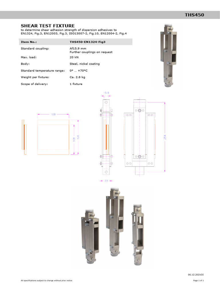 Shear Test Fixture THS450 Specifications | PDF