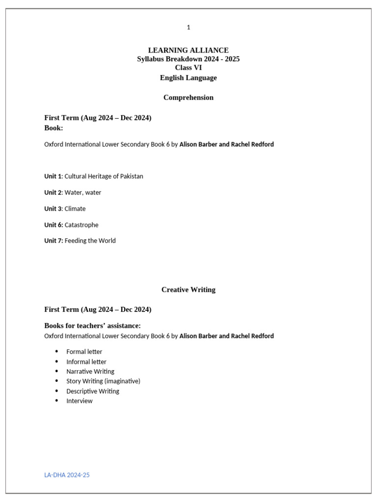 Grade 6 English Language Syllabus 2024-2025 | PDF | English Language | Verb