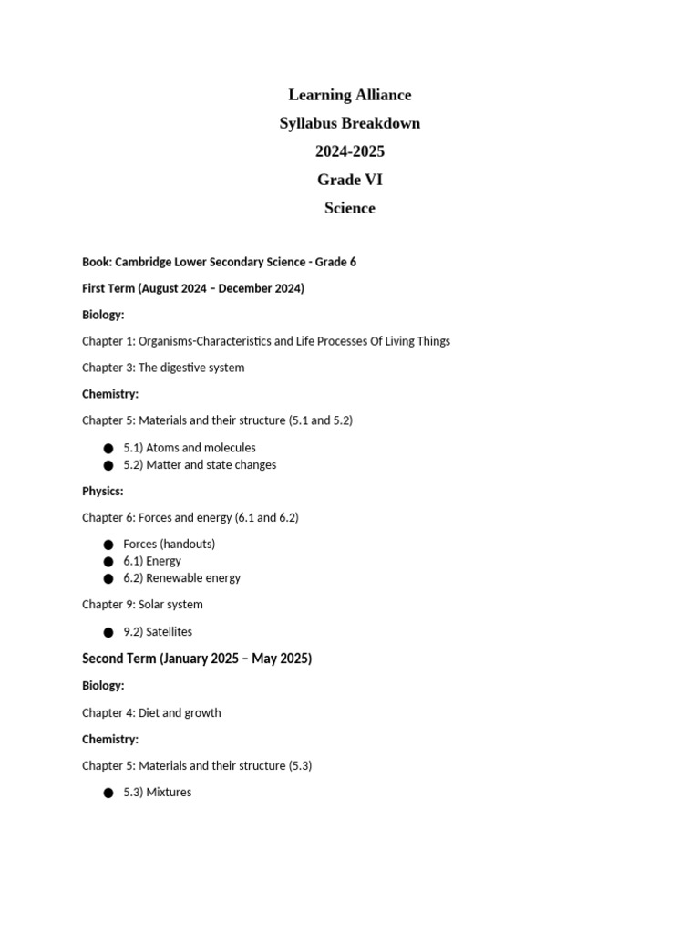 Grade 6 SCIENCE Course Outline (Updated) | PDF
