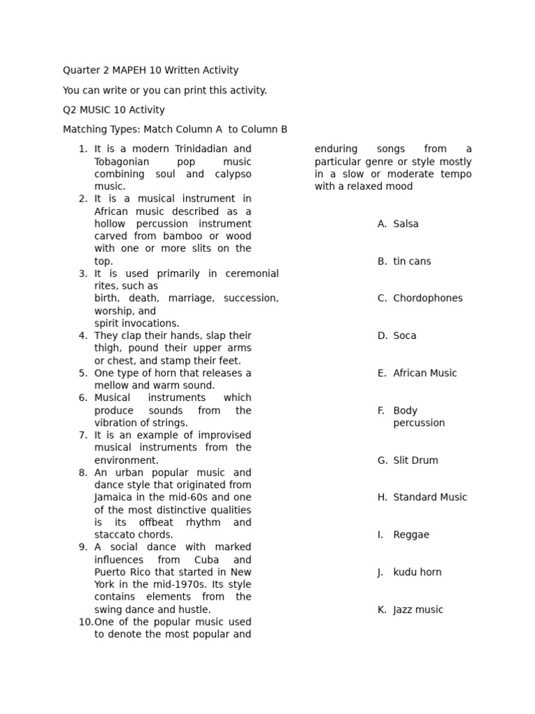 Quarter 2 MAPEH 10 Written Activity | PDF | Camera | Digital Single ...