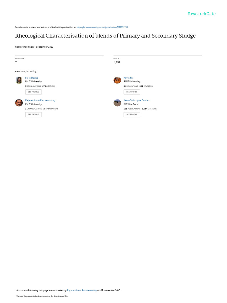 Rheological Characterisationofblendsof Primaryand Secondary Sludge | PDF | Rheology | Creep ...