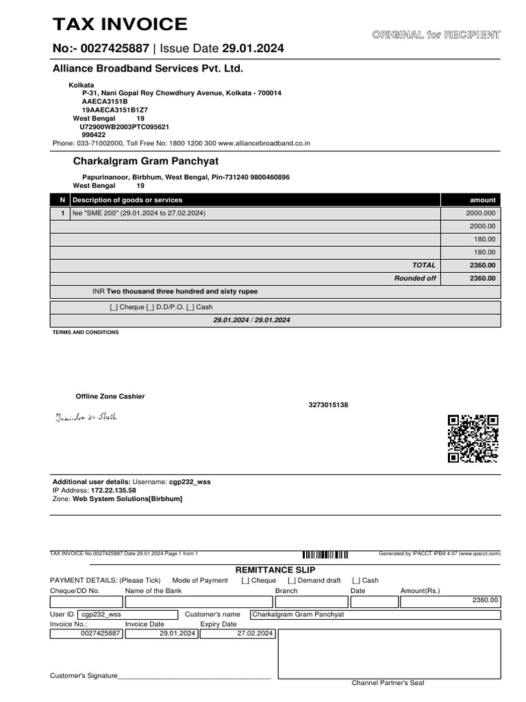 alliance invoice january 2024 | PDF | Cheque | Payments
