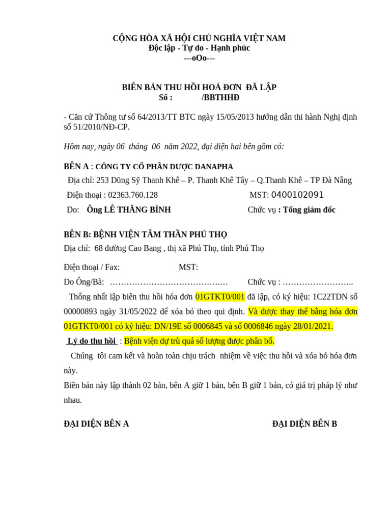 BIEN BAN THU HOI HD- TÂM THẦN PHÚ THỌ | PDF