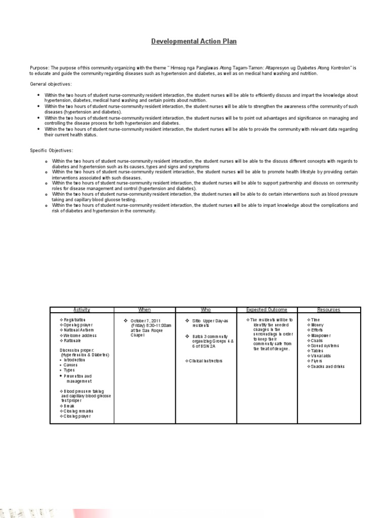 Developmental Action Plan CHN | PDF | Hypertension | Diabetes Mellitus