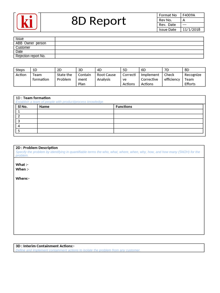 F4009A Eight D Report | PDF