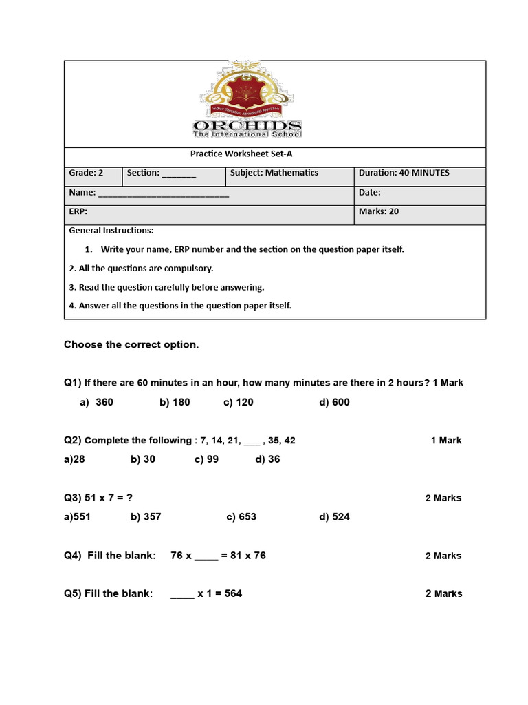 Grade 2 Math Practice Worksheet | PDF