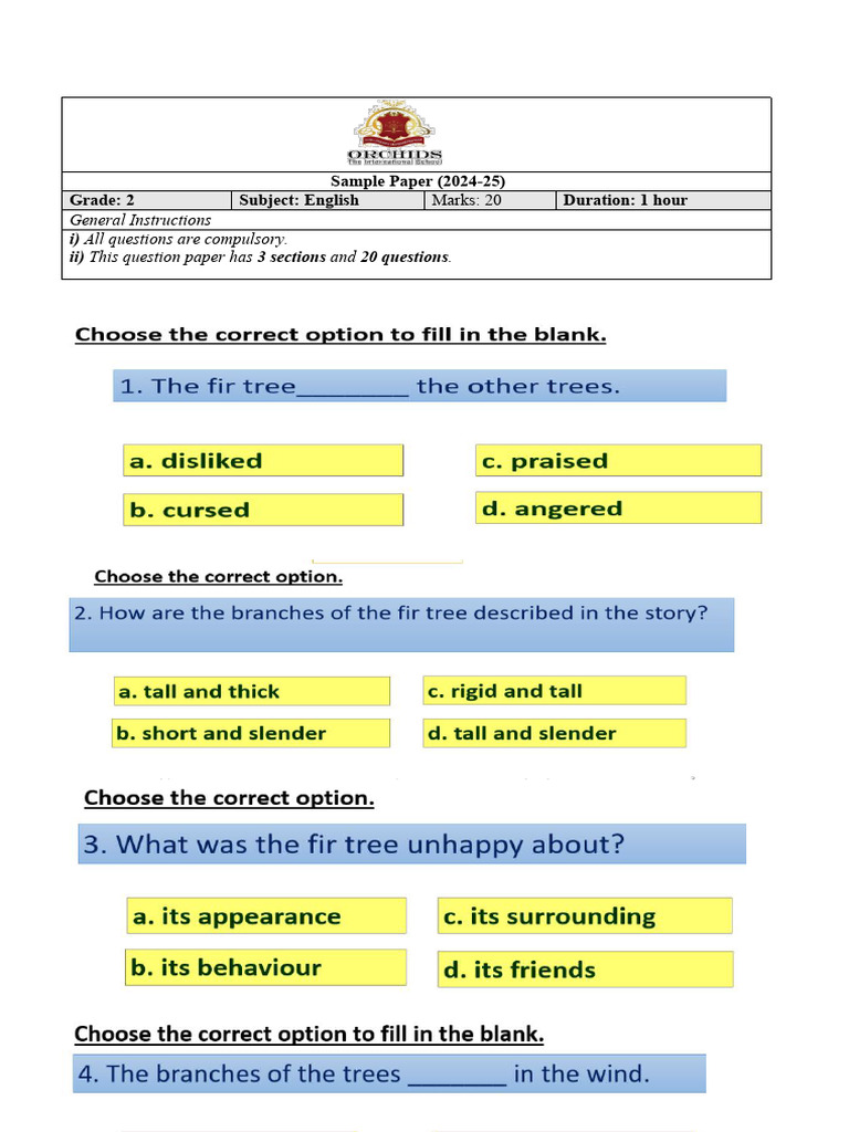 Grade 2 English Sample Paper 2024-25 | PDF