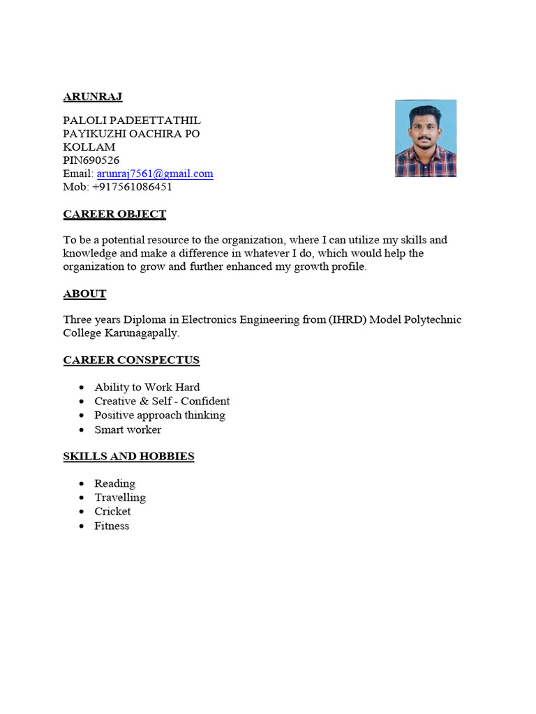 Arunraj CV | PDF | Electronics