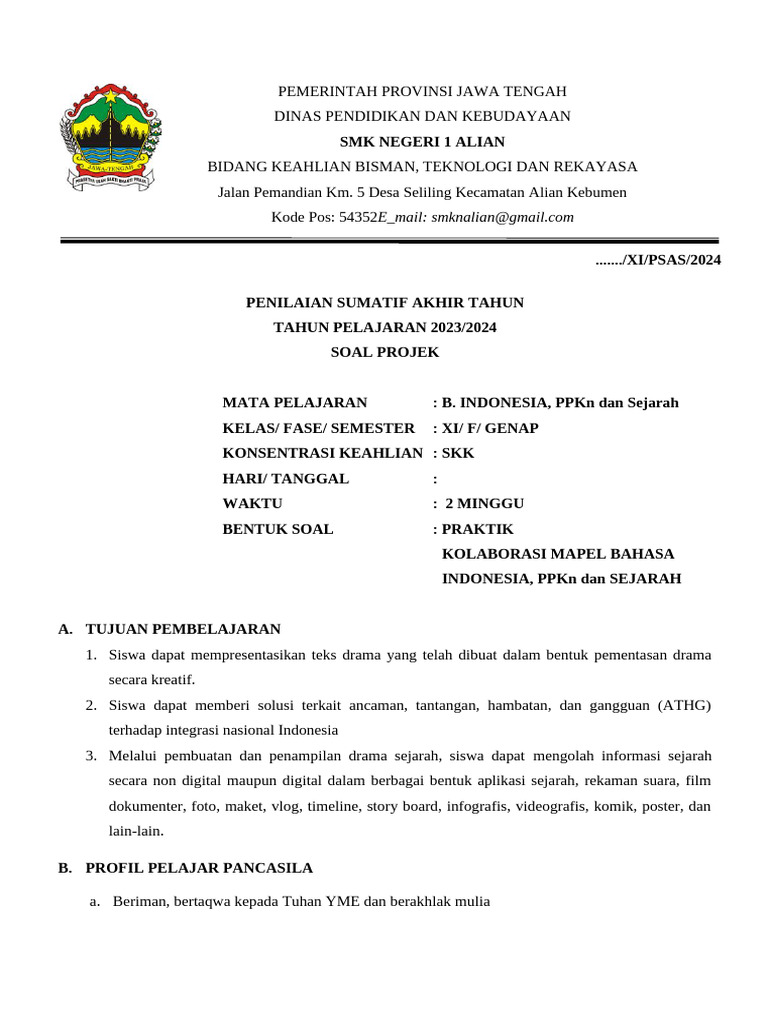 SOAL PSAT 2024 COLAB B.IND PPKN SEJARAH (edit) | PDF