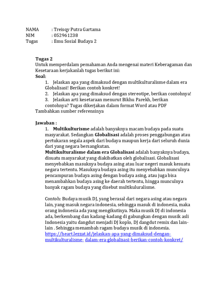 Tugas Ilmu Sosial Dan Budaya Dasar 2 - Treisqy Putra Gartama | PDF
