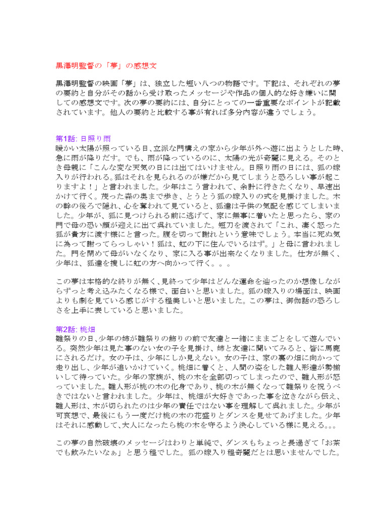 Kurosawas Dream From Masami Torii | PDF