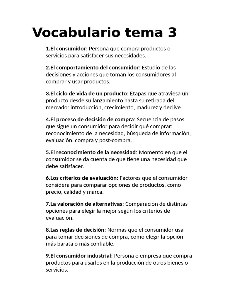 Vocabulario Tema 3 | PDF