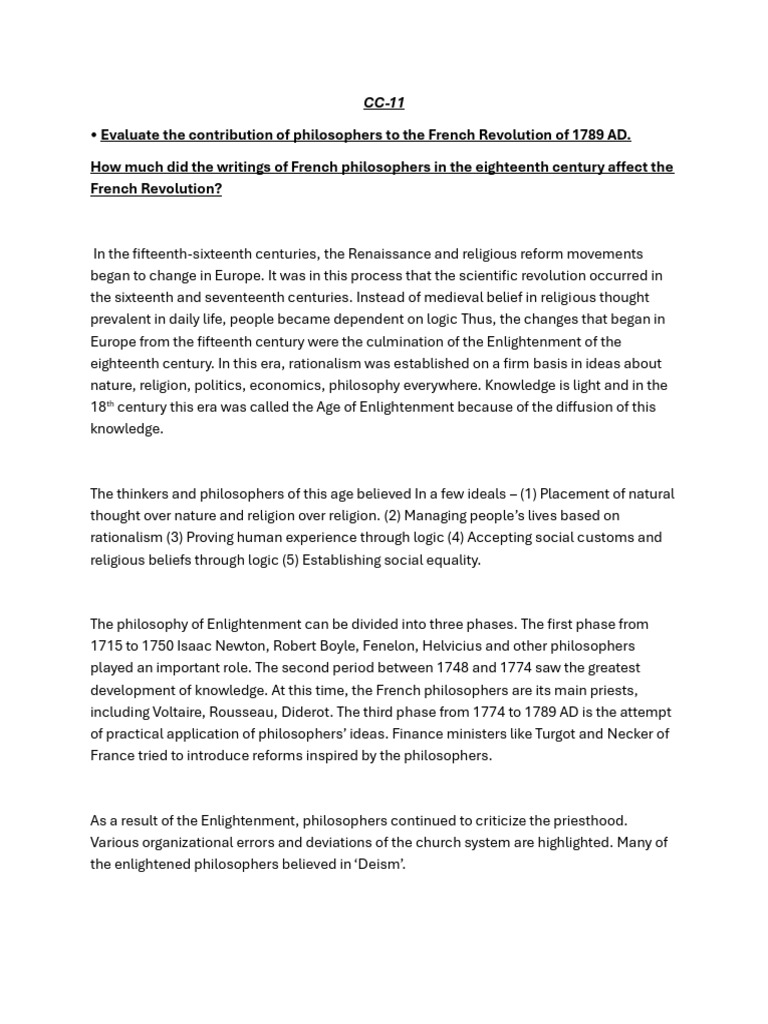 contribution of philosophers to the French Revolution | PDF | Age Of ...