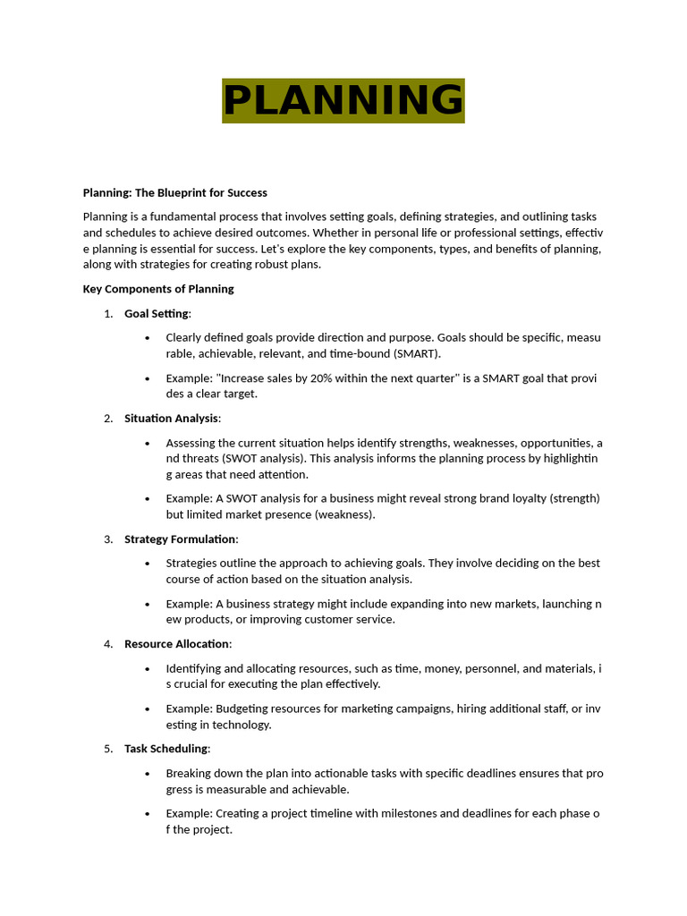 PLANNING | PDF | Decision Making | Goal