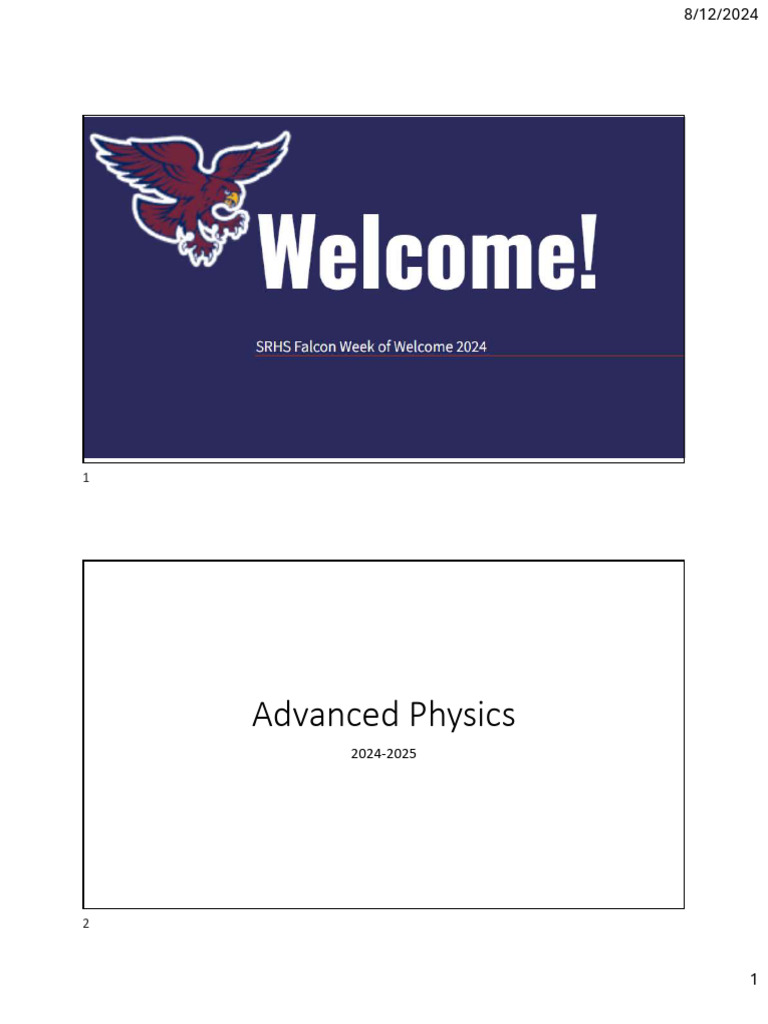Advanced Physics First Day Information | PDF | Quiz | Teachers
