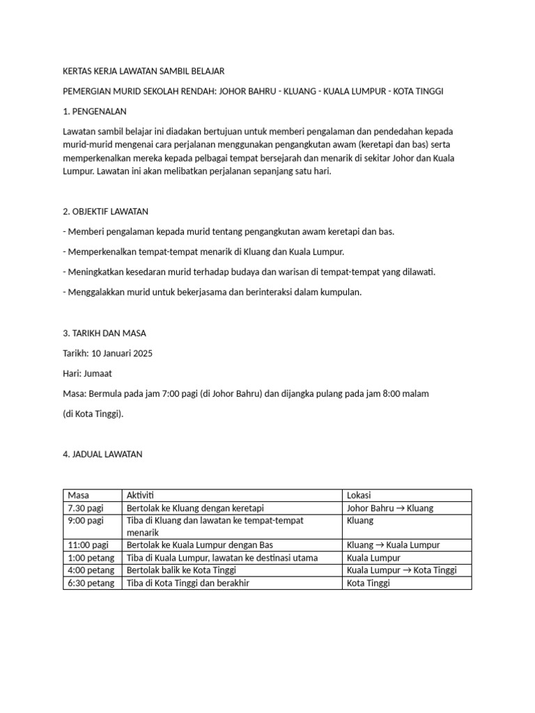 KERTAS KERJA LAWATAN SAMBIL BELAJAR 1 | PDF