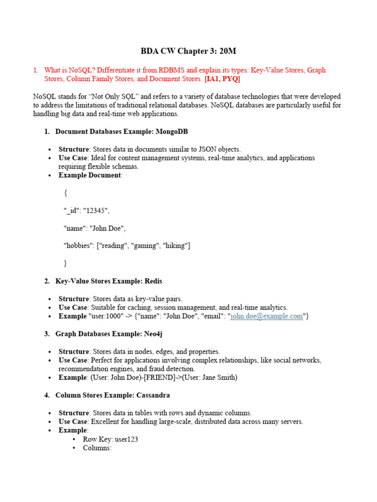 BDA CW Chapter 3 | PDF | No Sql | Databases