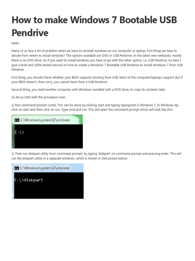 How To Make Windows 7 Bootable Usb Pendrive Pdf Usb Flash Drive Booting 6127