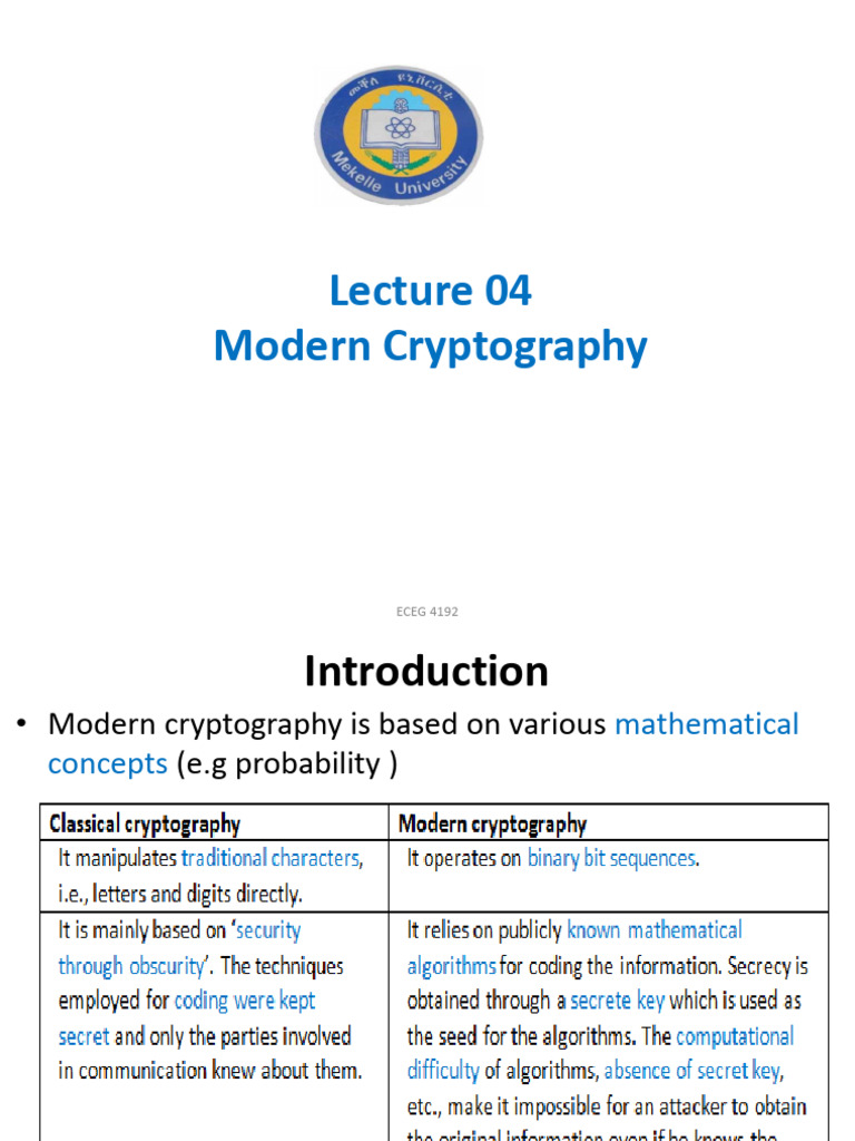 Lecture 4 Modern cryptography | PDF | Cryptography | Key (Cryptography)