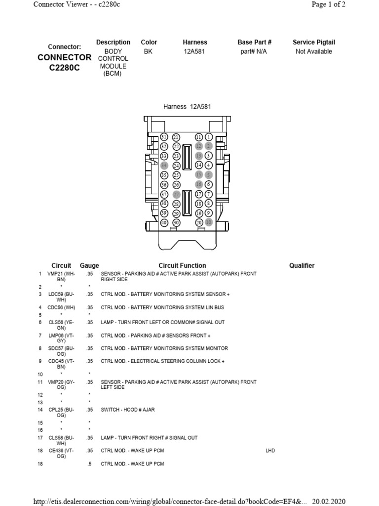 BCM connector C2280C | PDF | Motor Vehicle | Vehicles