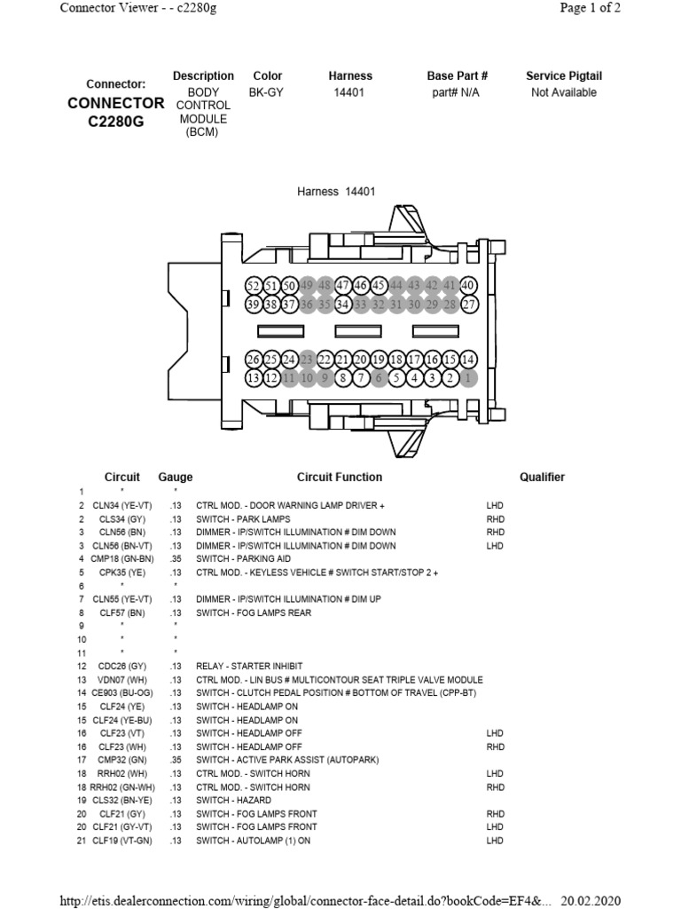 BCM connector C2280G | PDF | Headlamp | Vehicle Technology