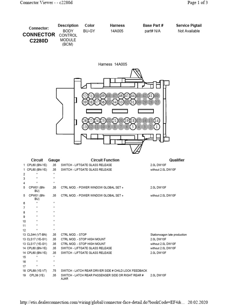 BCM connector C2280D | PDF | Automotive Technologies | Car Body Styles