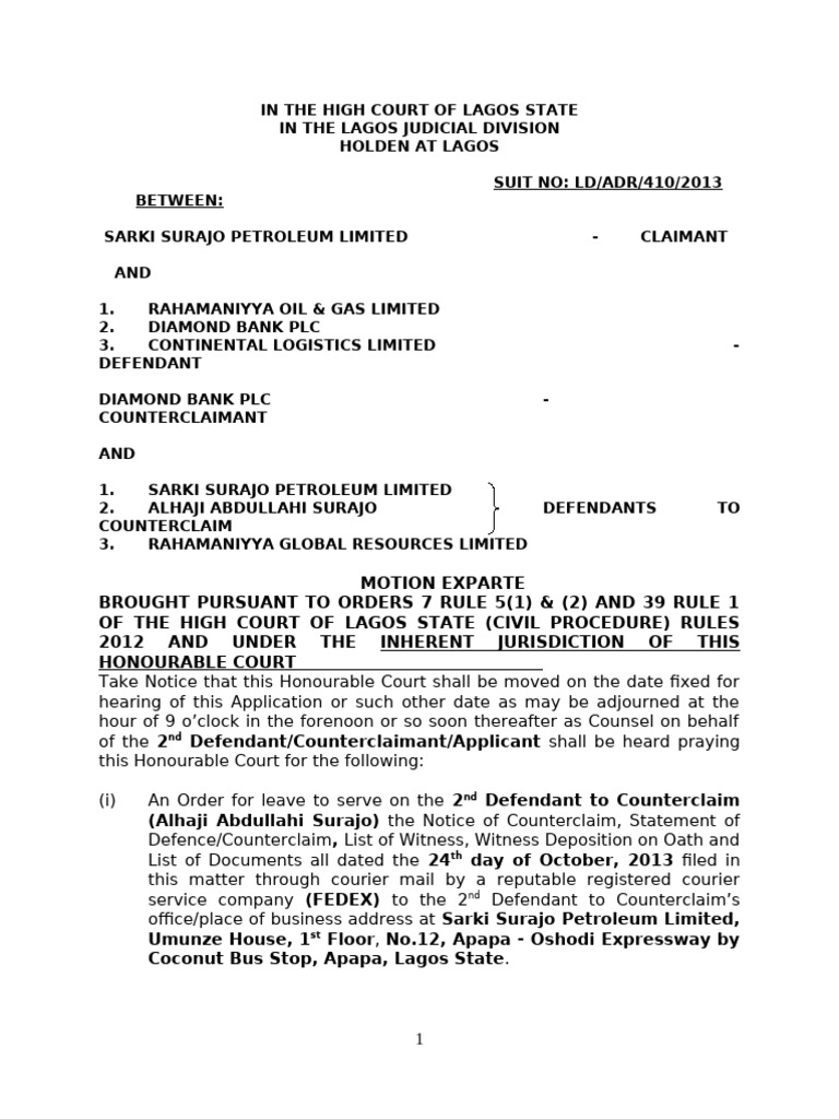 Motion for Substituted Service in Lagos | PDF | Affidavit | Deposition ...