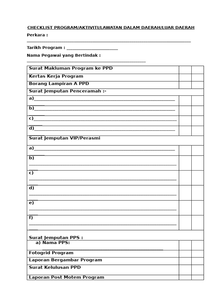 Checklist Program | PDF