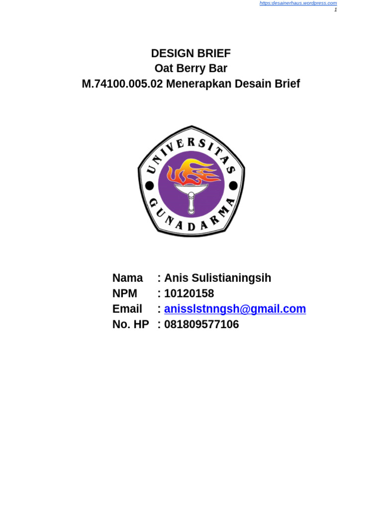 Desain Brief Oat Berry Bar BlueBaer | PDF