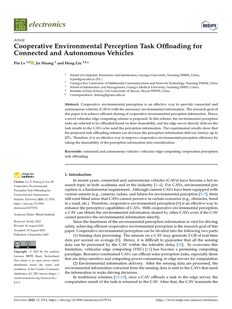 Cooperative Environmental Perception Task Offloading for Connected and Autonomous Vehicles | PDF ...